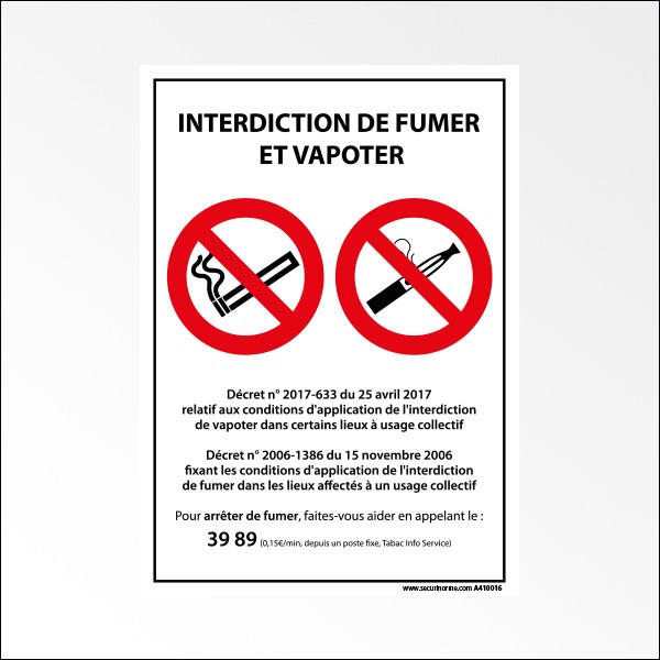 Panneau - Interdiction de fumer et vapoter - ISO 7010 P002 - 150 x 210 ...