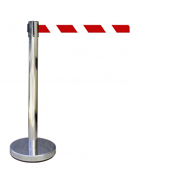Poteau de Signalisation avec Enrouleur de Sangle - Inox - Hauteur 910 mm