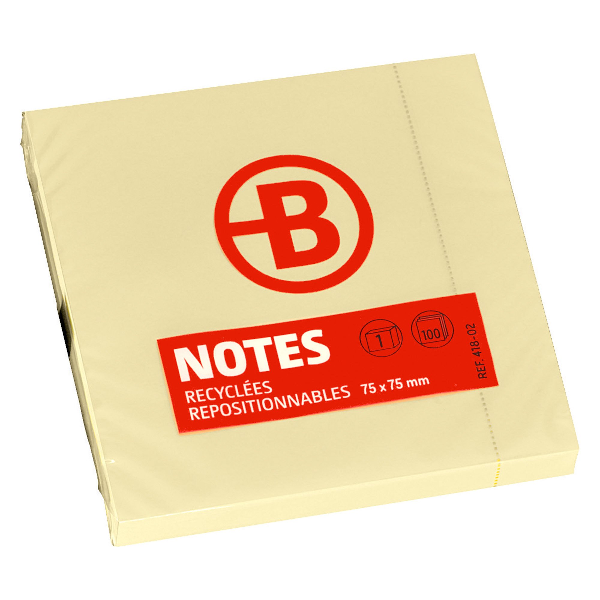Pack 12 Notes Repositionnables Jaune 75 X 75 Mm Bruneau Bloc De 100