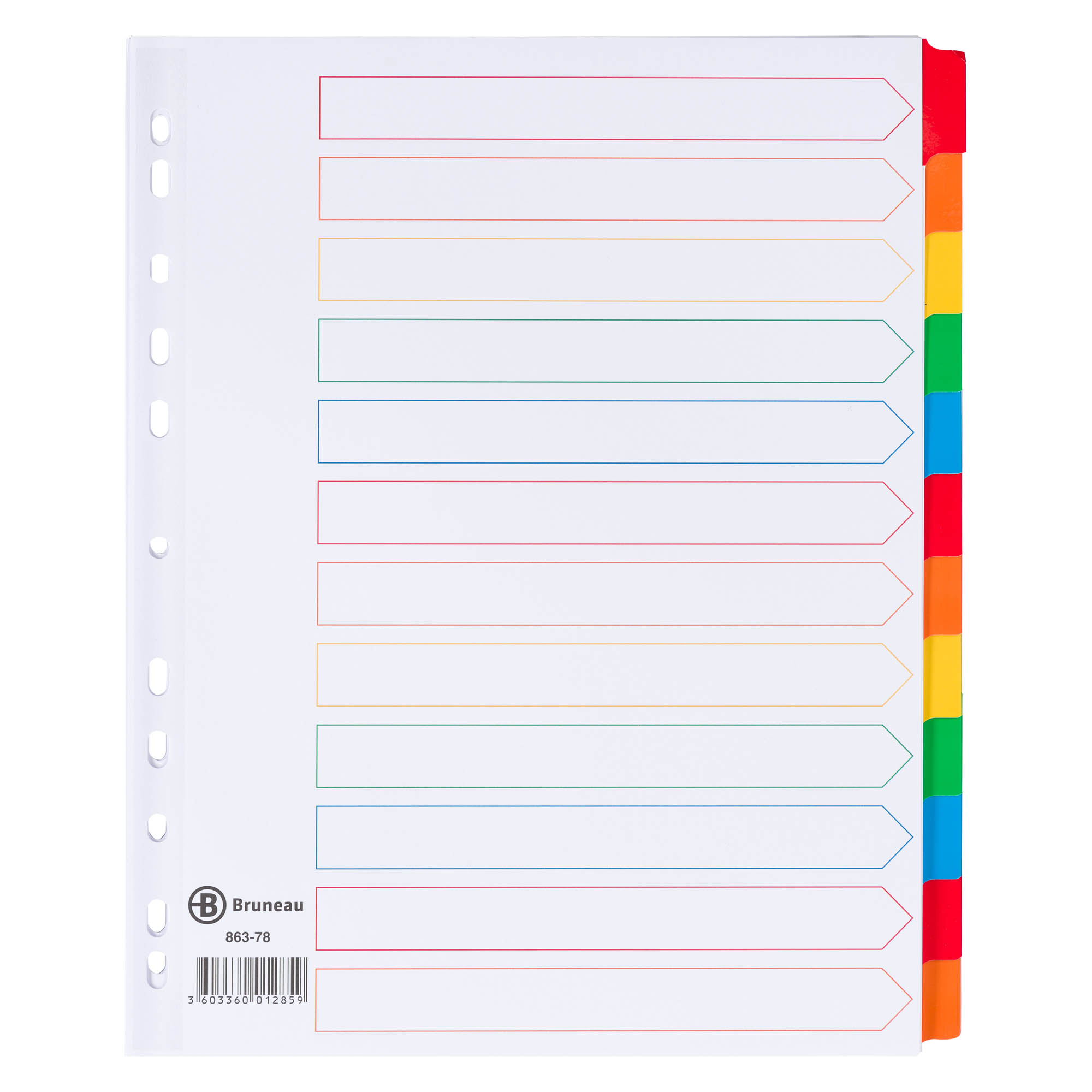 Intercalaire A4+ carte bristol blanche Bruneau 12 onglets neutres ...