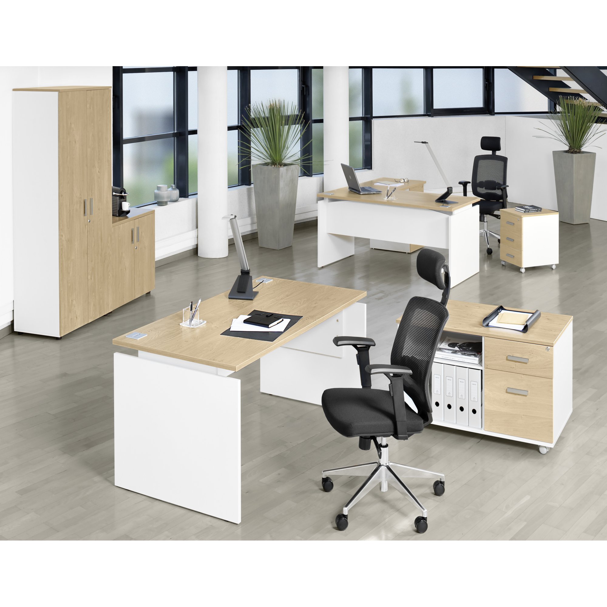 Pack bureau + mobiel ladenblok 3 laden eik Intuitiv