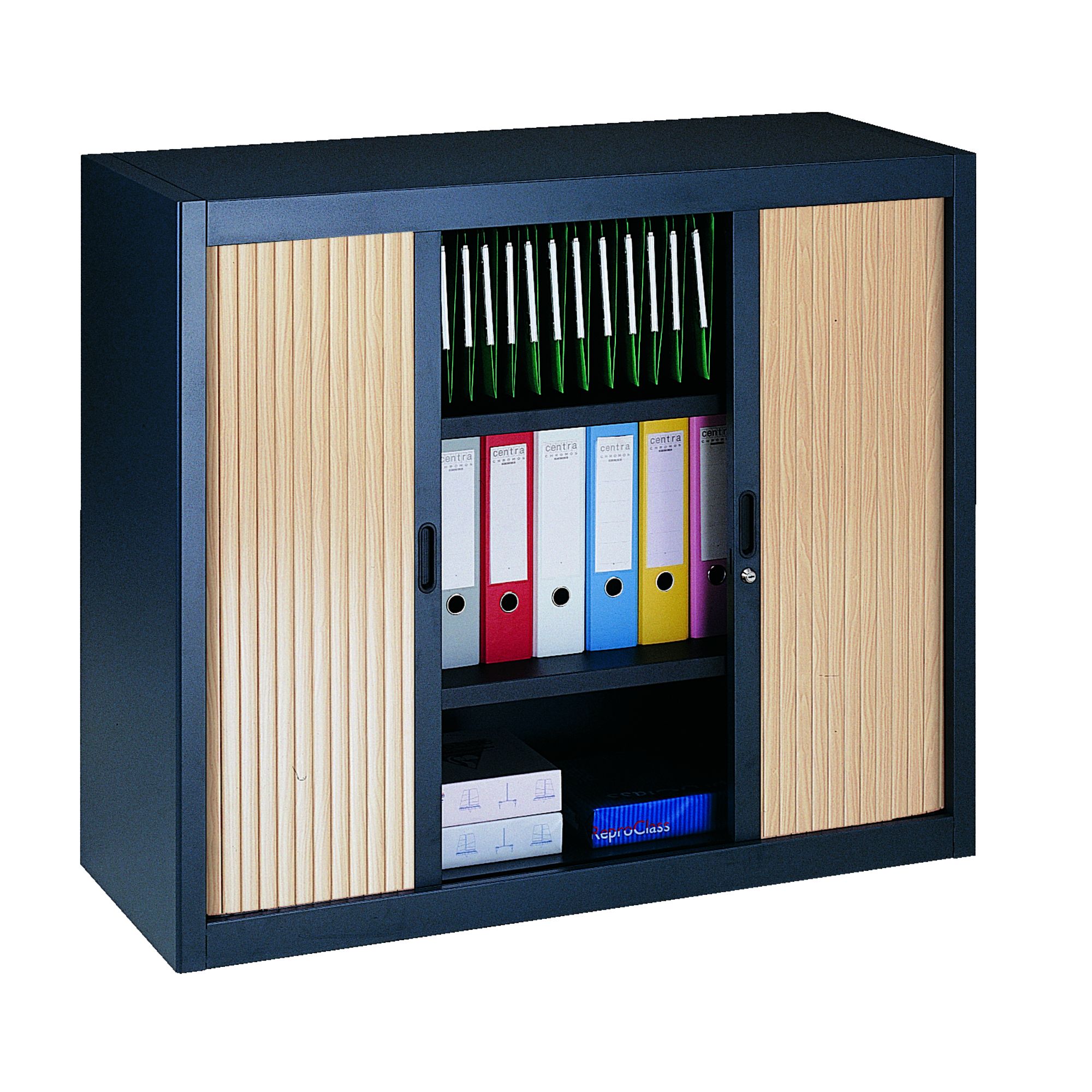 Armoire rideau 100 x 120 anthracite/hêtre Navis