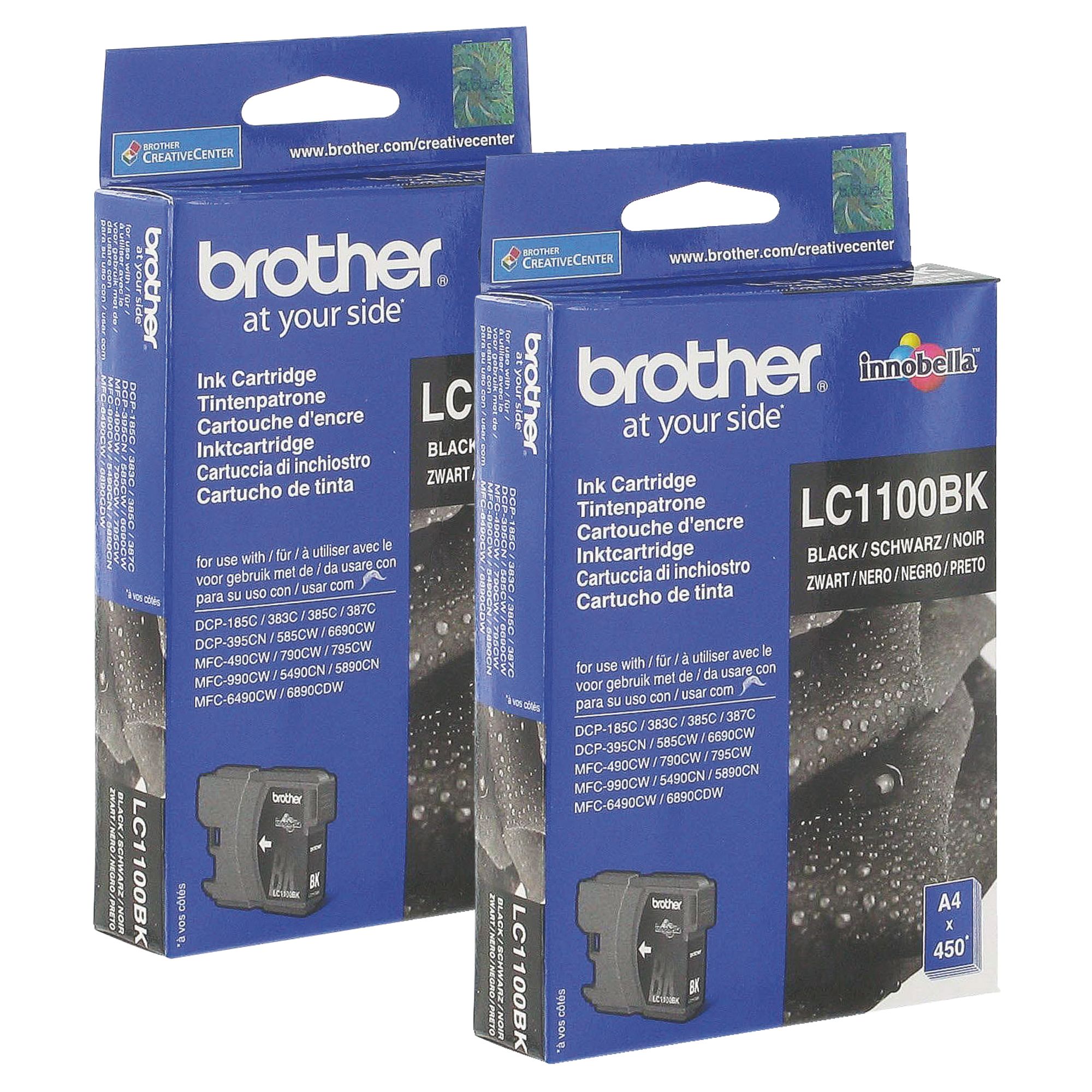 Pack met 2 cartridges Brother LC1100 zwart op bruneau.be