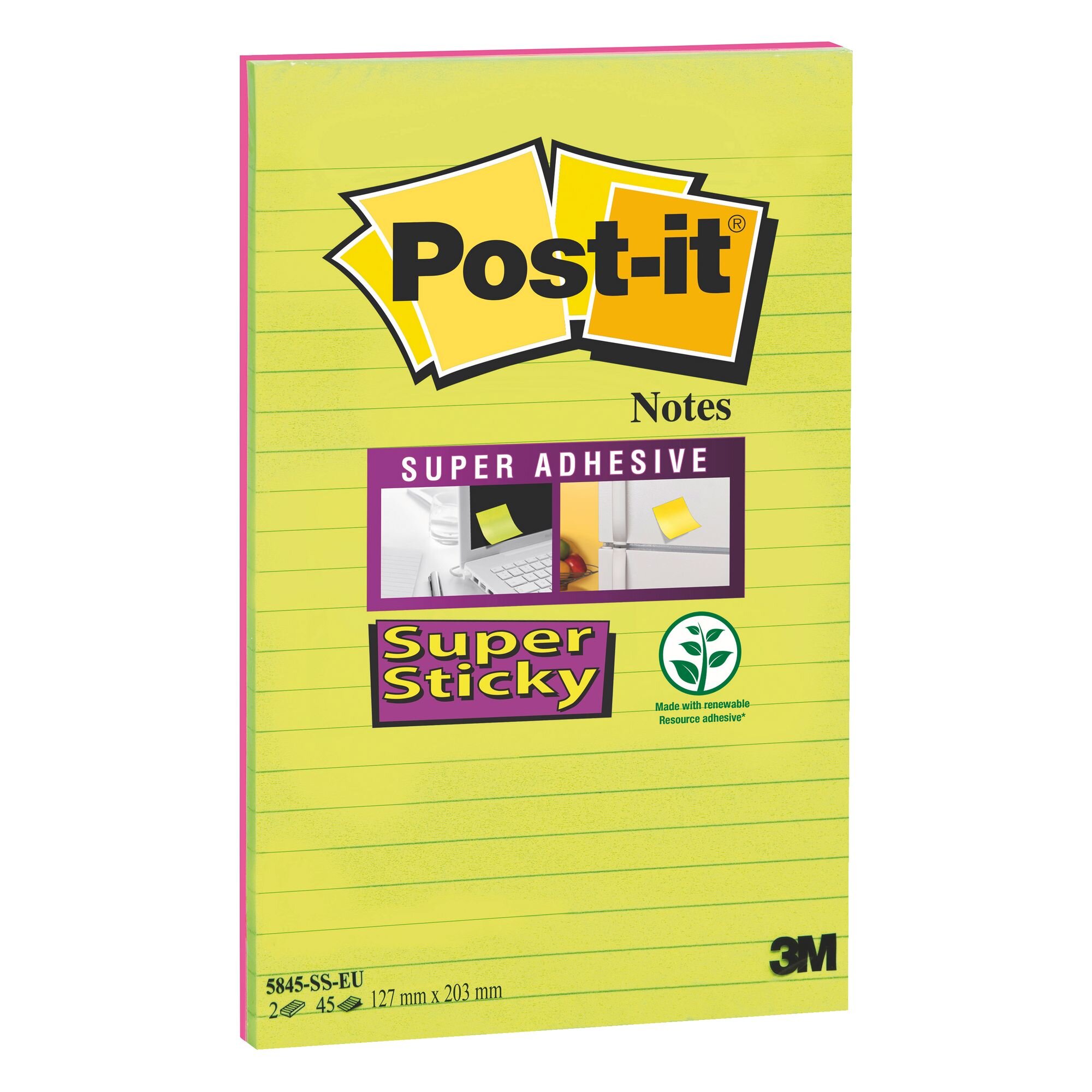 Notes Lignées Repositionnables Couleurs Néon Super Sticky Post It 127 X