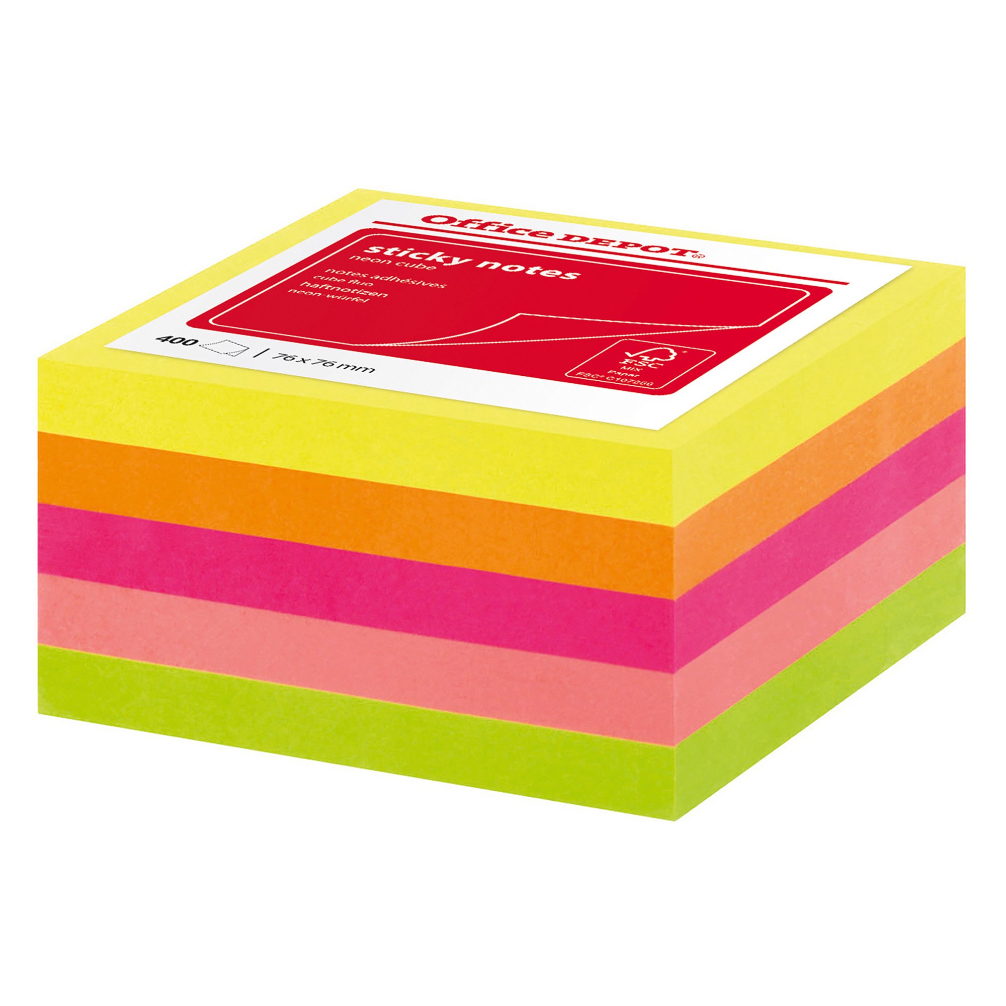 Office Depot Sticky Note Cube 76 x 76 mm Assorted Neon 400 Sheets