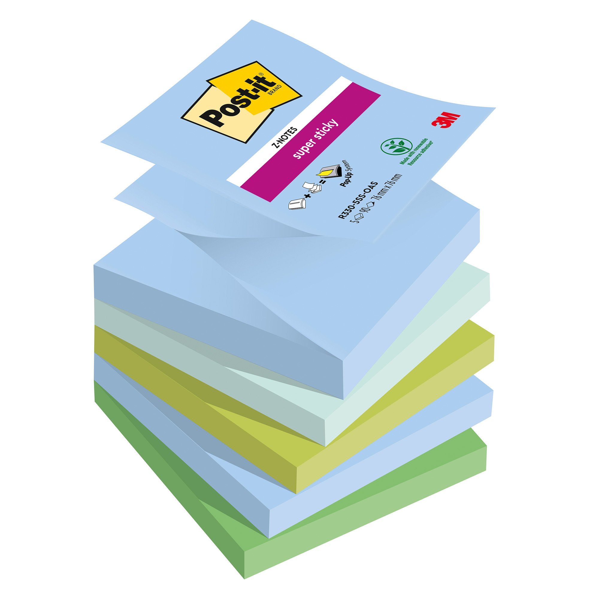 Z Notes Repositionnables Couleurs Oasis Super Sticky Post It 76 X 76 Mm