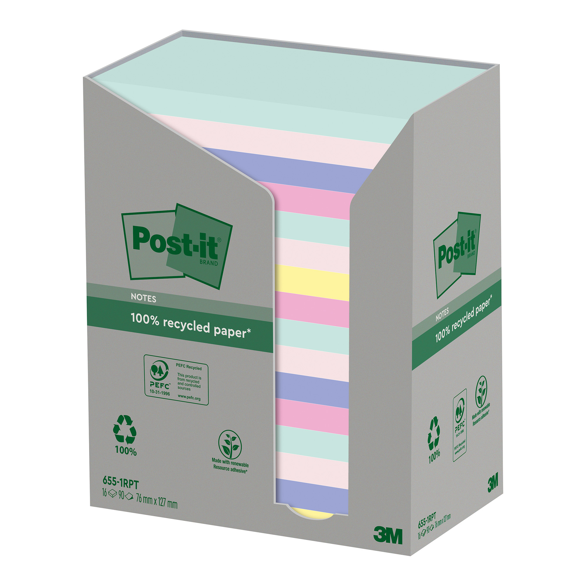 Gekleurde herpositioneerbare notes gerecycleerd natuur Post-it - 1 blok ...