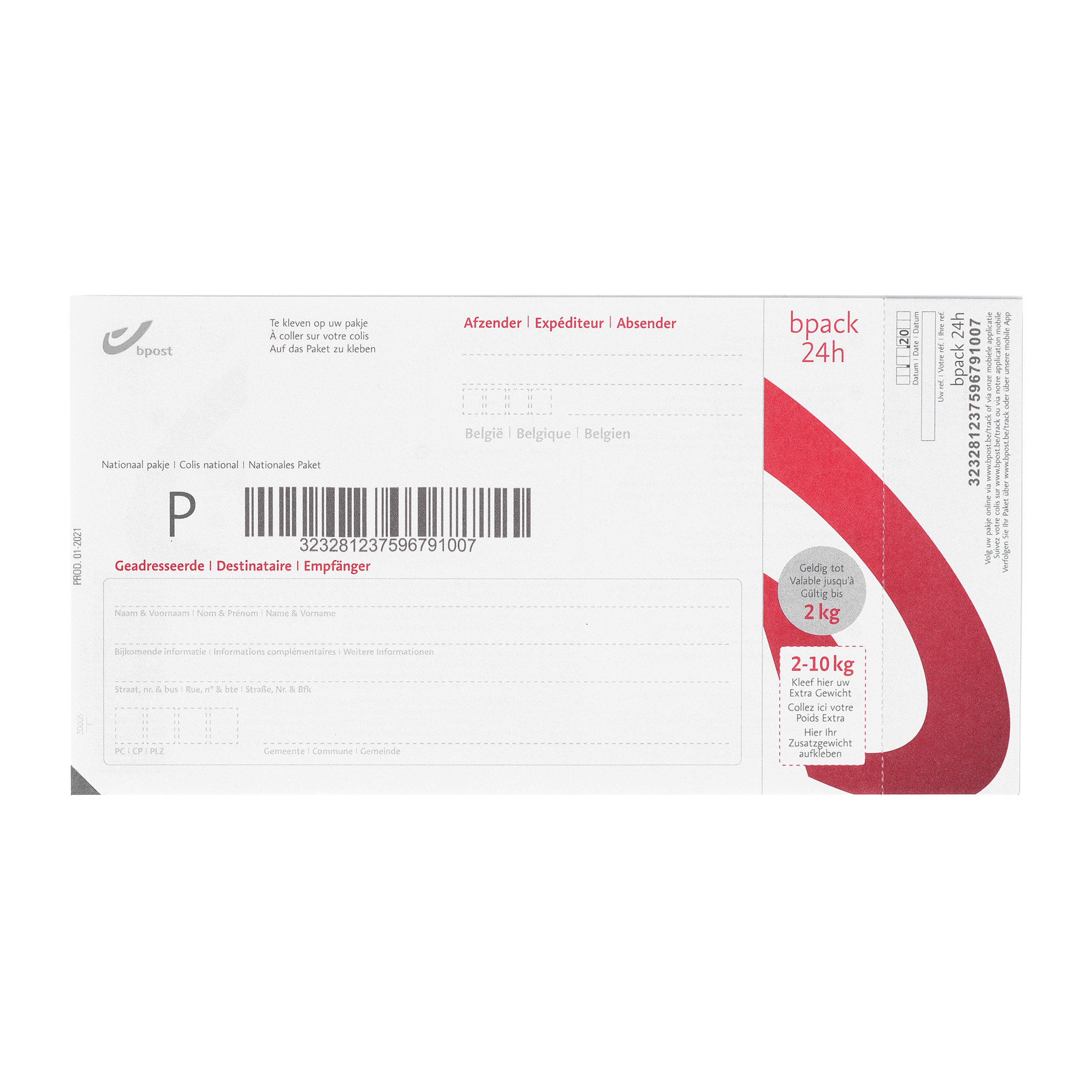 Bpost pak van 10 etiketten bpack 24h. (Dit artikel wordt niet opgenomen ...