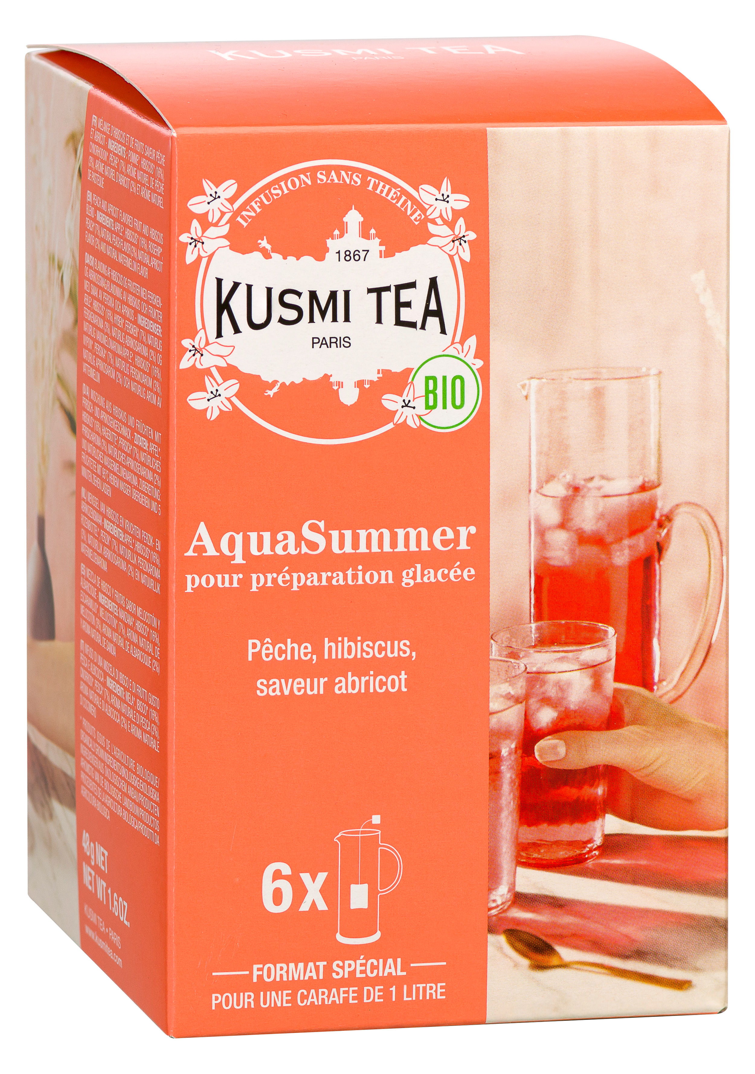 Infusion AquaSummer Bio Kusmi Tea - Boîte de 6 grands sachets pour carafe