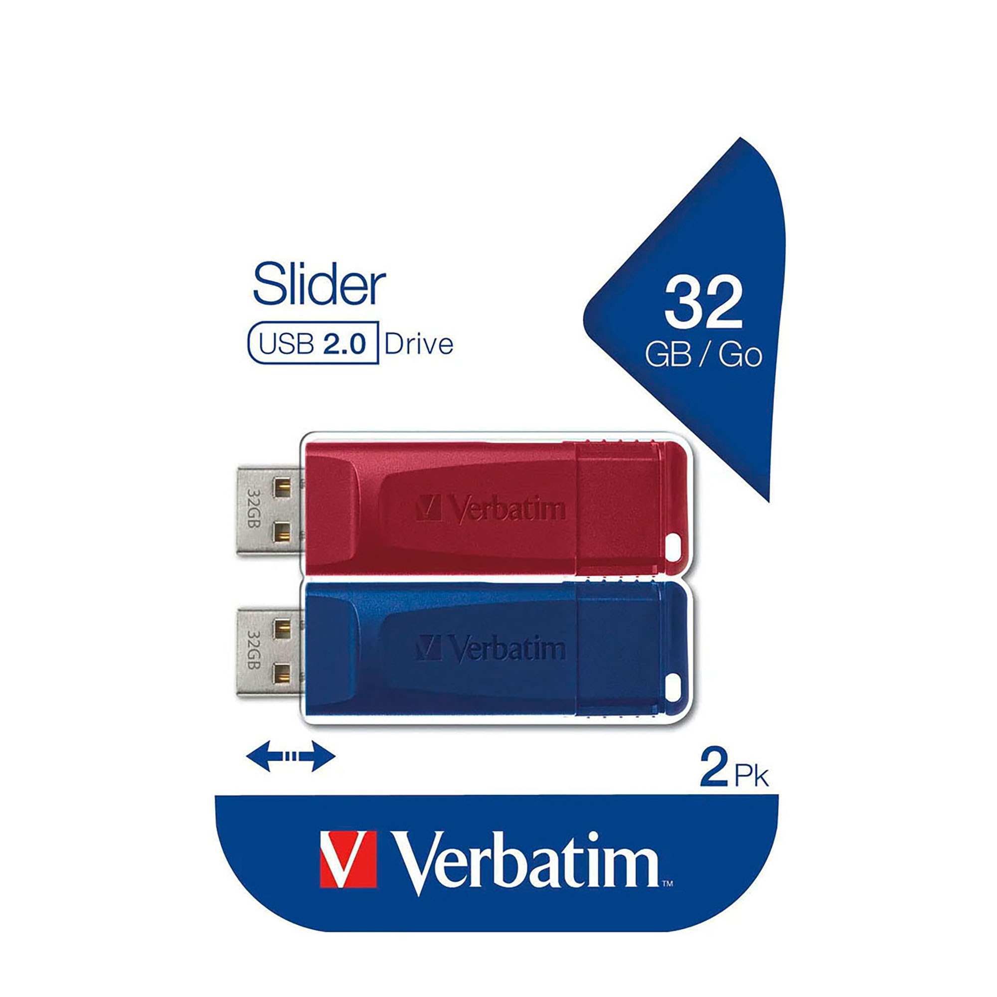 Verbatim pack de 2 clés USB Slider 32 Go Usb 2.0 (USB-A) couleur assortie