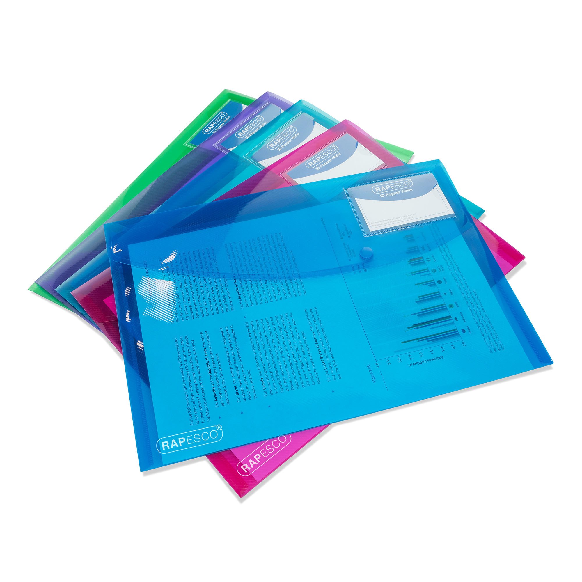 Pochettes de rangement Rapesco A4 transparentes assorties - Lot de 5