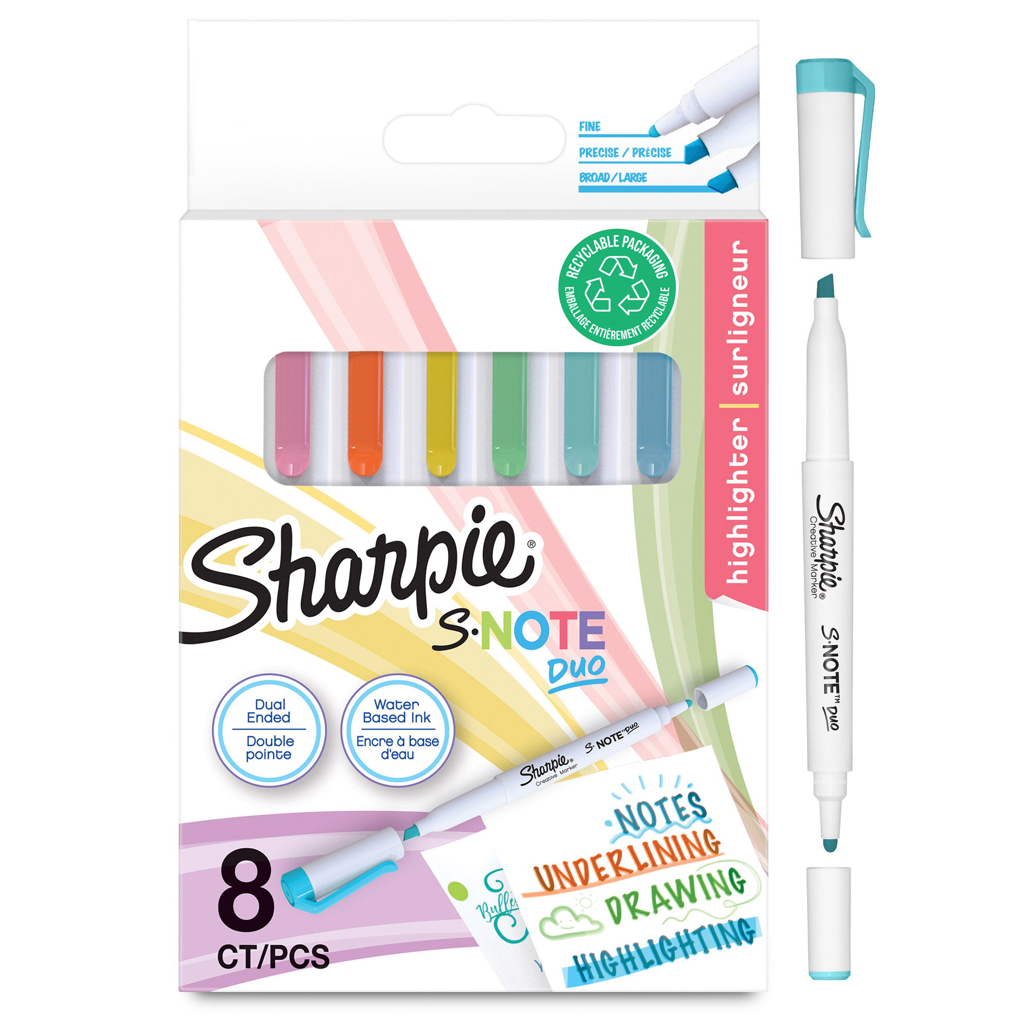 Surligneur Sharpie S-Note pastel double pointe - Blister de 8