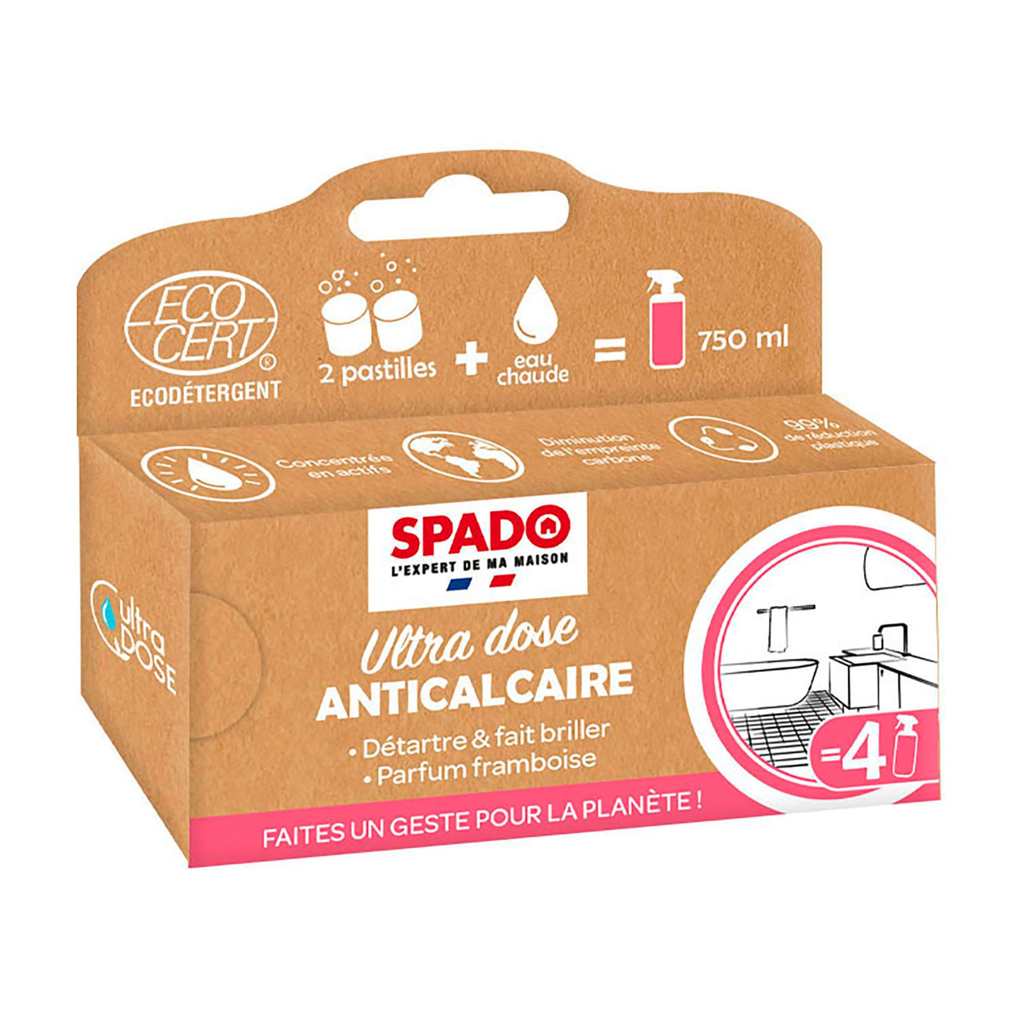 Nettoyant anticalcaire Ultra Dose Spado Framboise - Recharges pour 4 sprays de 750 ml