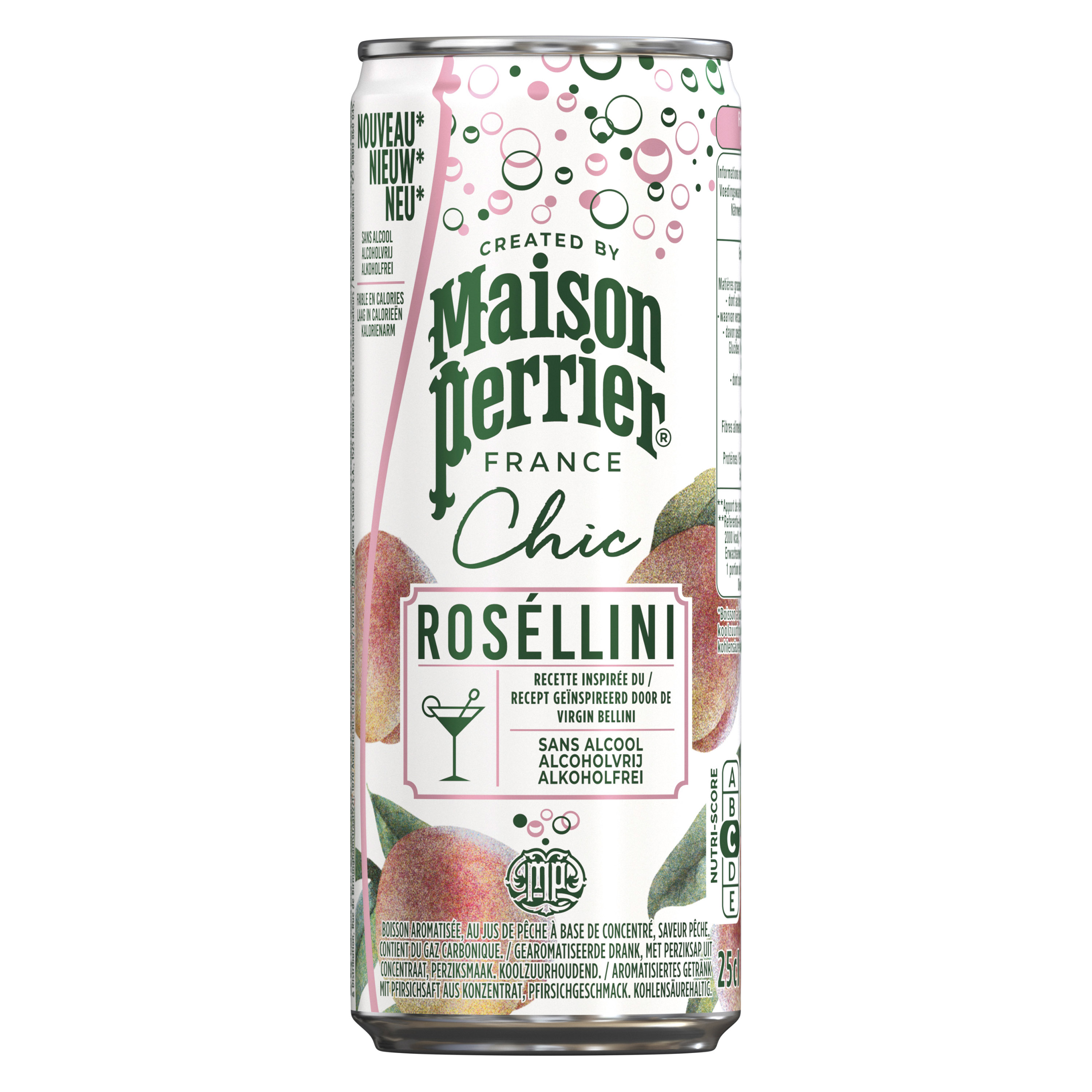 Cocktail sans alcool Maison Perrier Chic Roséllini pêche et rosé 25 cl ...