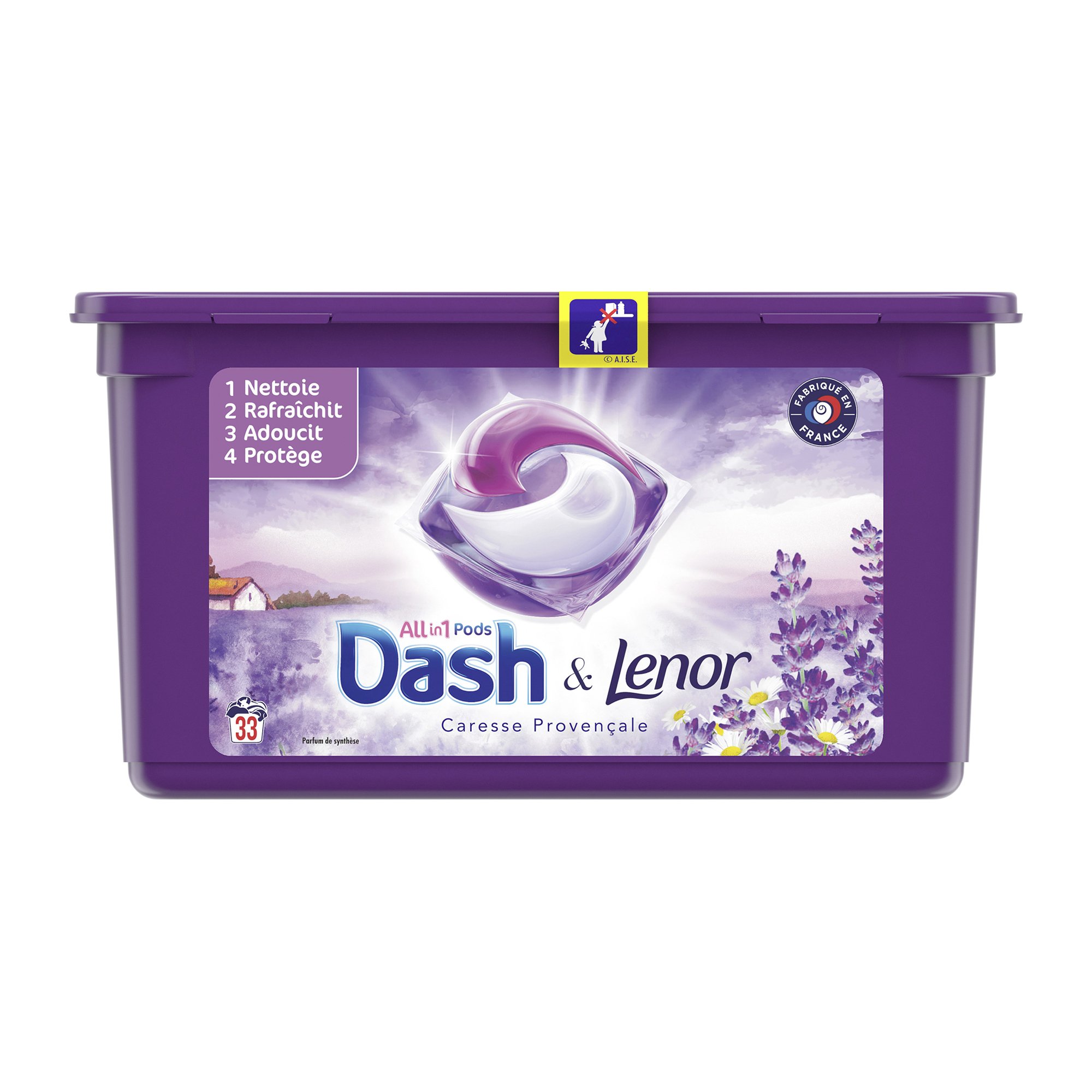 Lessive Pods Dash & Lenor All in 1 Caresse Provençale - 33 doses