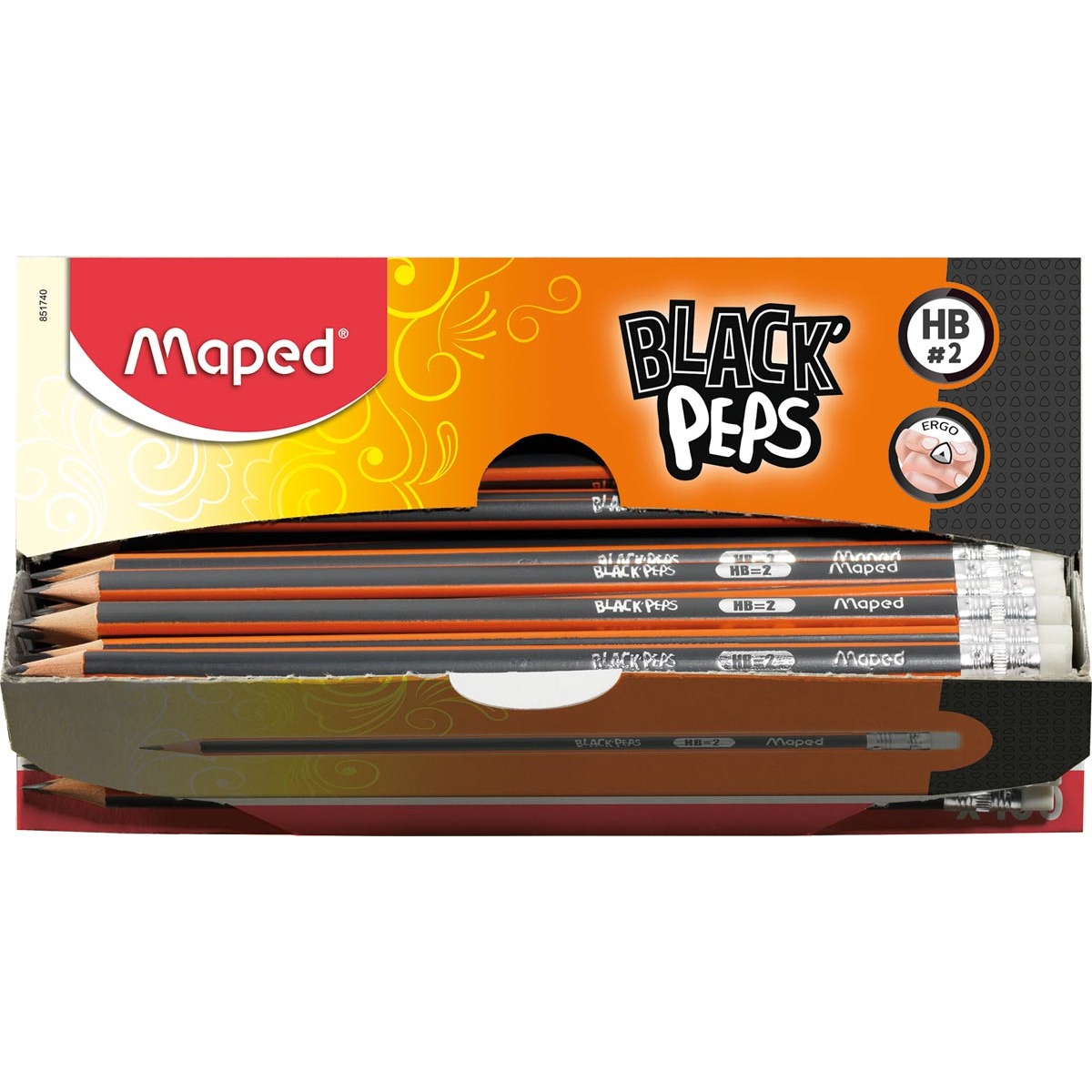 Maped potlood Black'Peps HB, met gum, kartonnen displaydoos van 100 stuks