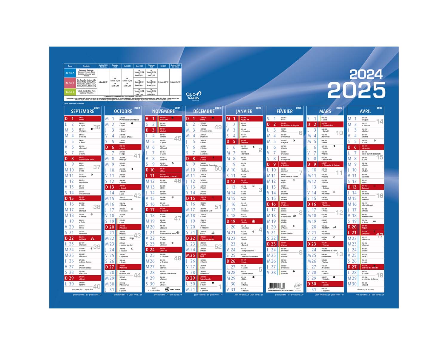 Calendrier Banque Quo Vadis - Français - Classic - 16 mois de Sept/Déc ...