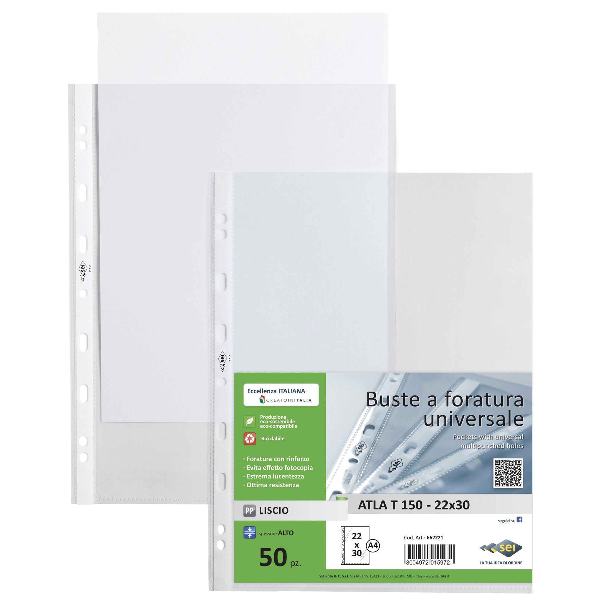 Buste forate Atla T - pesante - liscio - 22x30 cm - trasparente - Sei ...